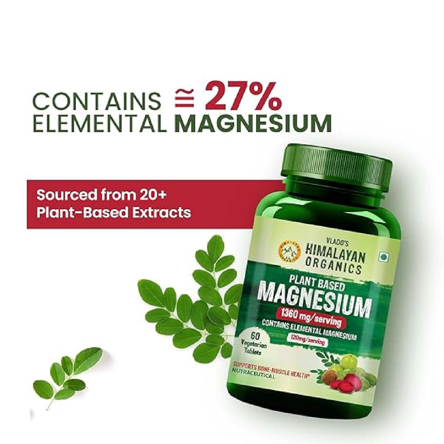 Himalayan Organics Plant-Based Magnesium 220 mg Capsules - 120 tabs ...
