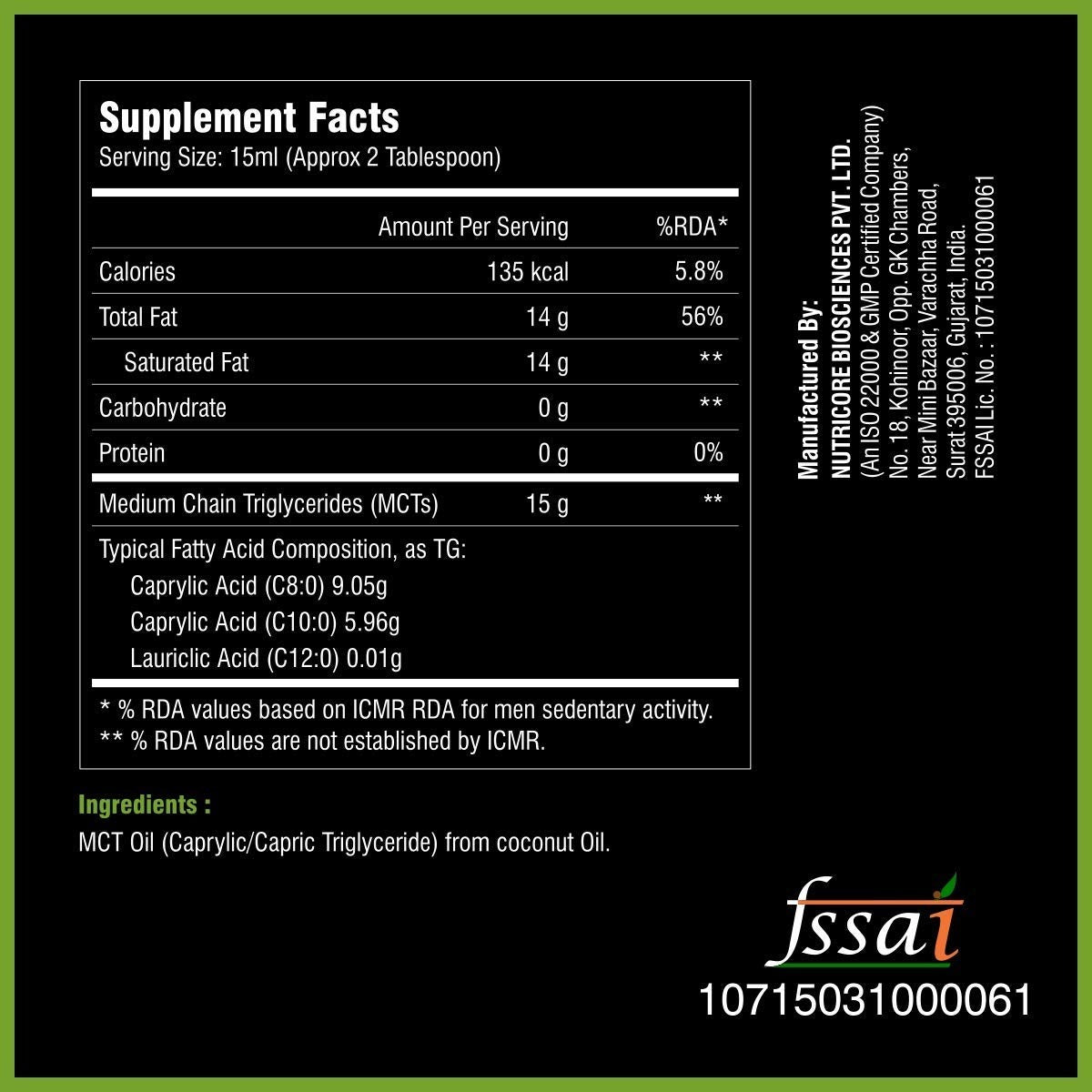 HealthOxide Natural MCT Oil From Non GMO Coconut Unsweetened - 250 ml – AyushKart